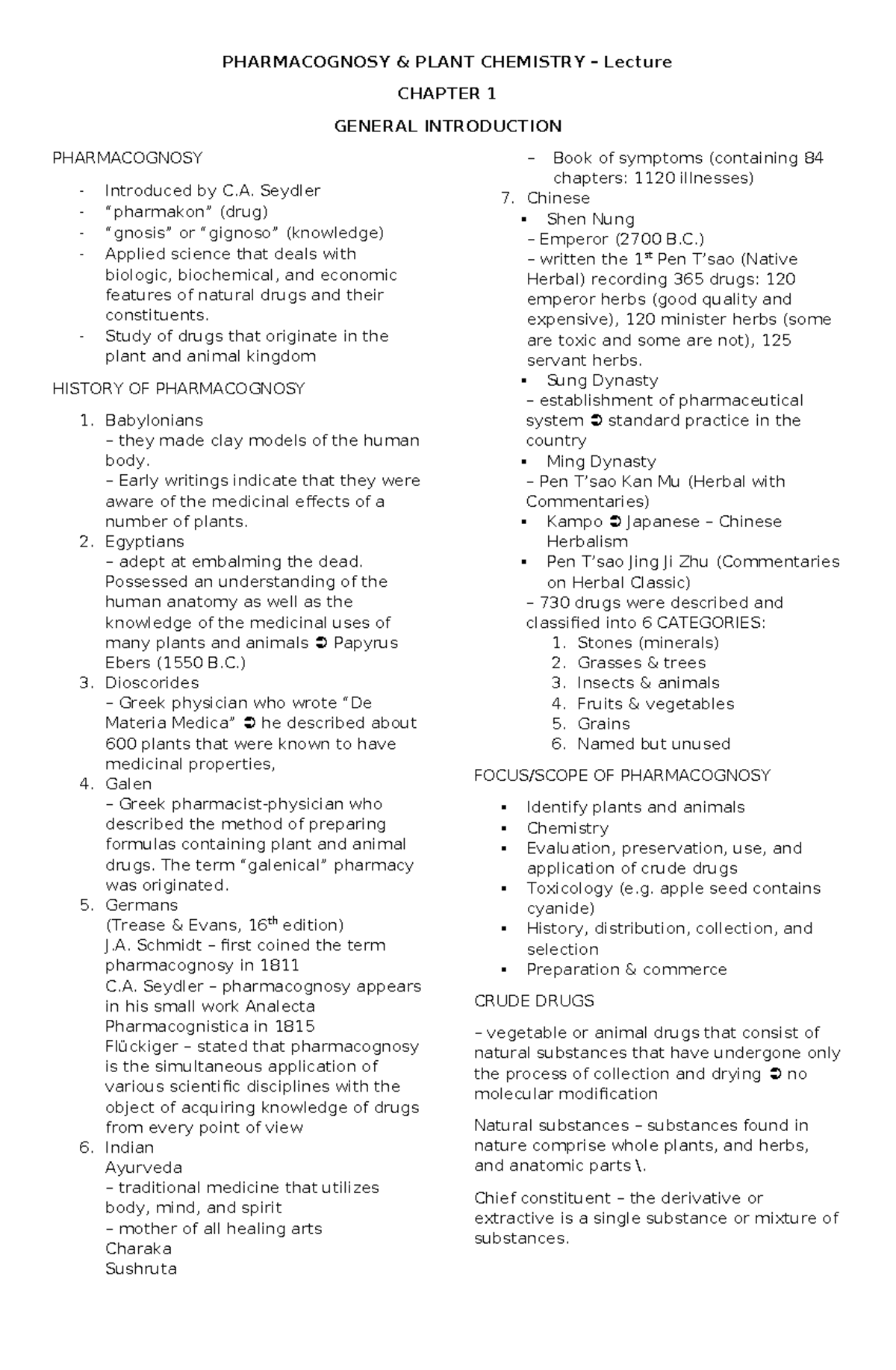 Pharmacognosy - Lecture Chapter 1 - PHARMACOGNOSY & PLANT CHEMISTRY ...