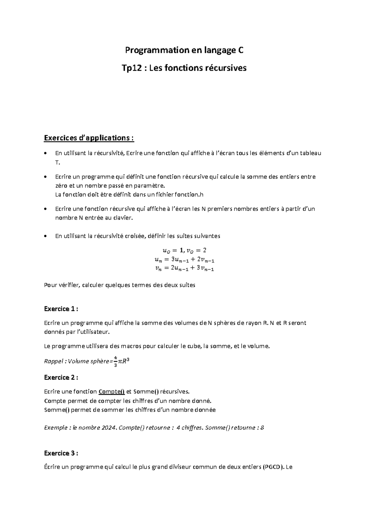 Tp N12 Fonctions II - Programmation en langage C Tp 12 : Les fonctions ... Tp N12 Fonctions II - Programmation en langage C Tp 12 : Les fonctions ...