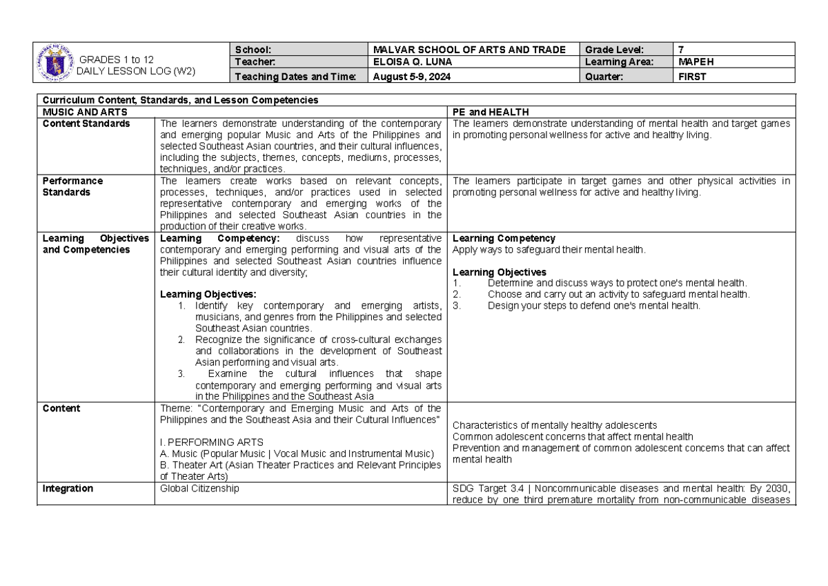 Q1-W2 - Lesson Planning - Curriculum Content, Standards, and Lesson ...