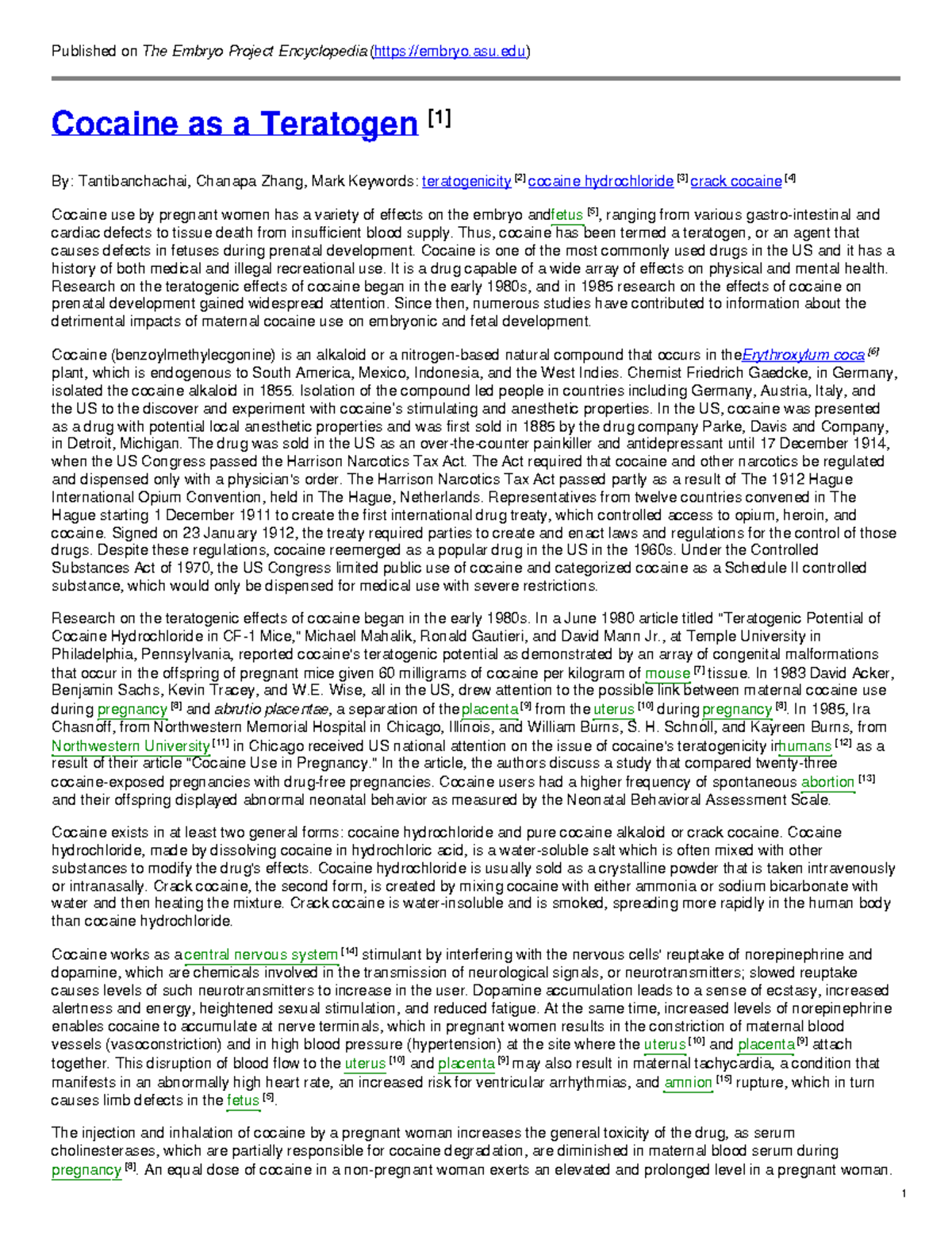 The embryo project encyclopedia - cocaine as a teratogen - 2019-01-09 ...