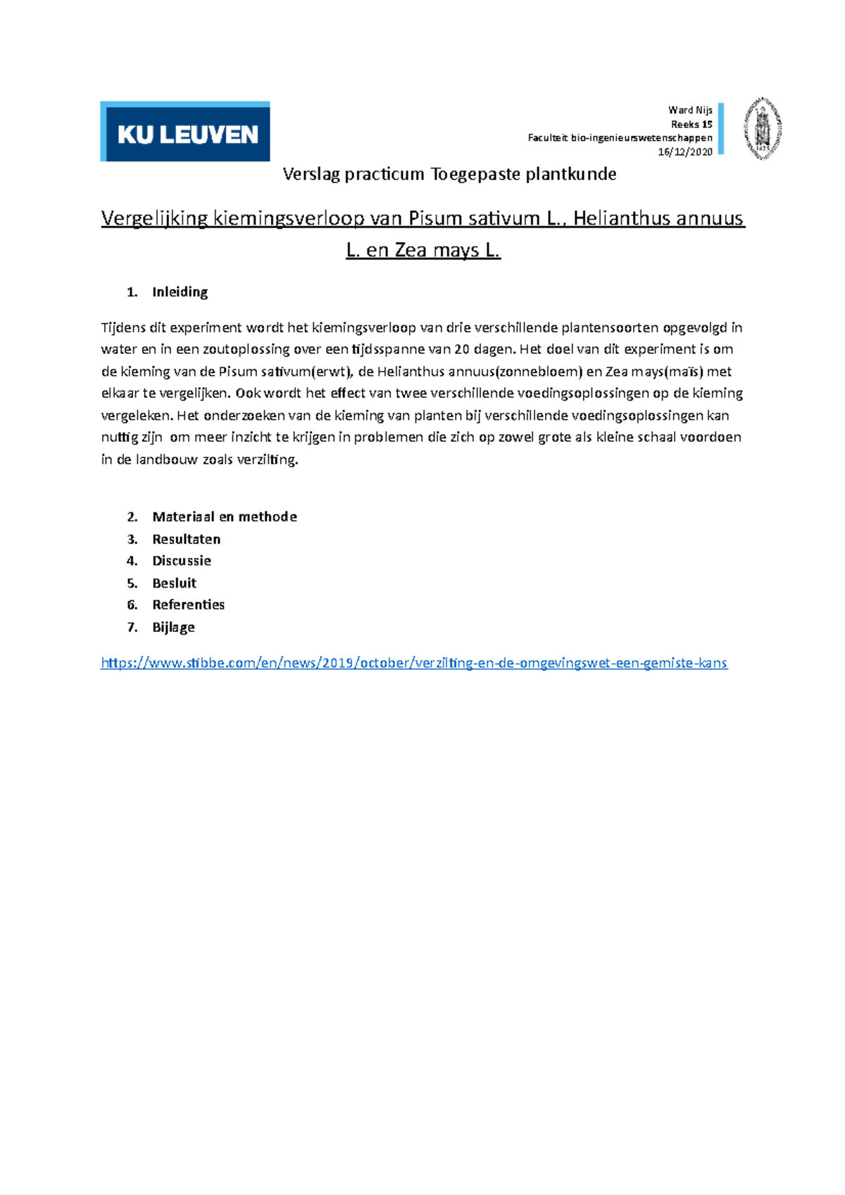 Verslag practicum Toegepaste plantkunde - Verslag practicum Toegepaste ...
