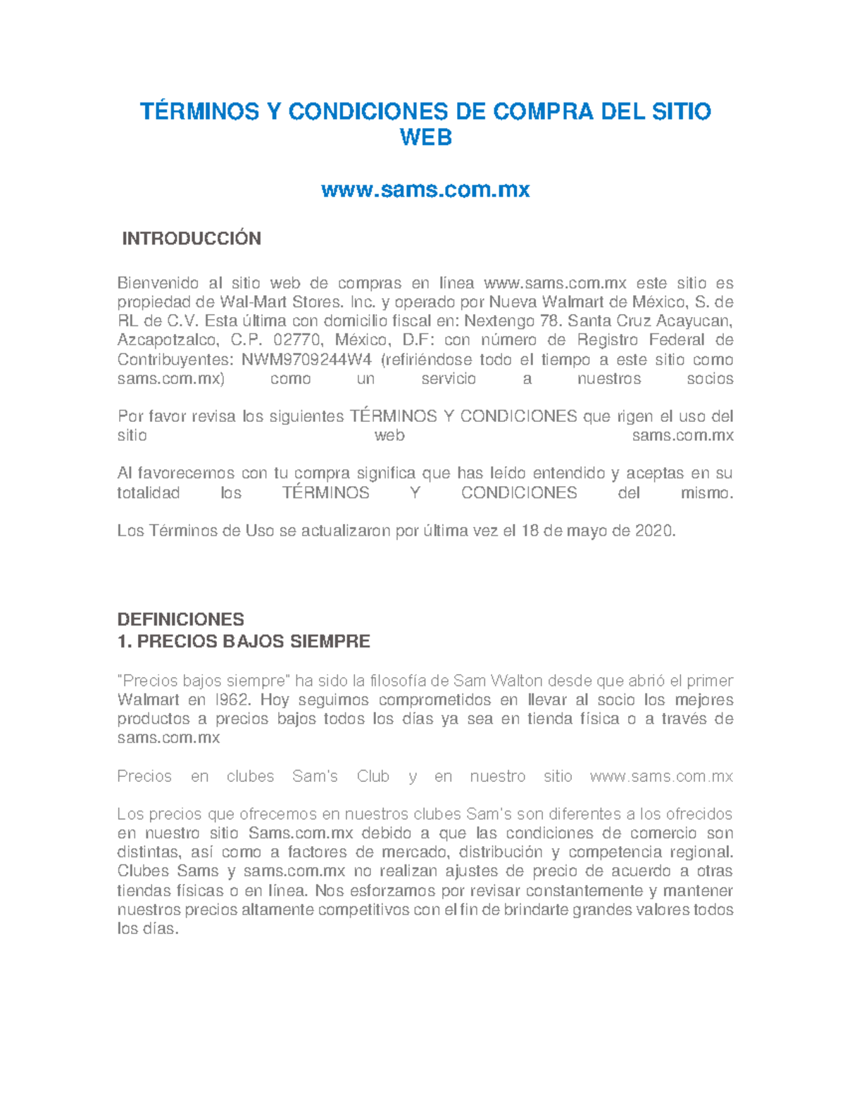 Terminosy Condiciones admon - TÉRMINOS Y CONDICIONES DE COMPRA DEL SITIO WEB sams.com ...