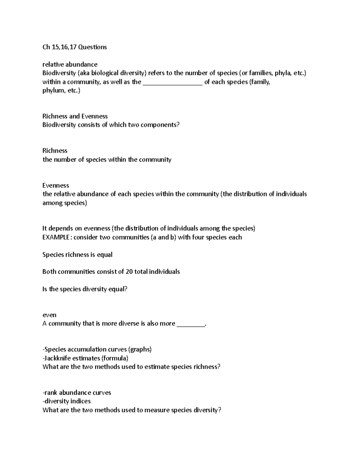 Ch 15,16,17 - Ch 15,16,17 - Ch 15,16,17 Questions relative abundance ...
