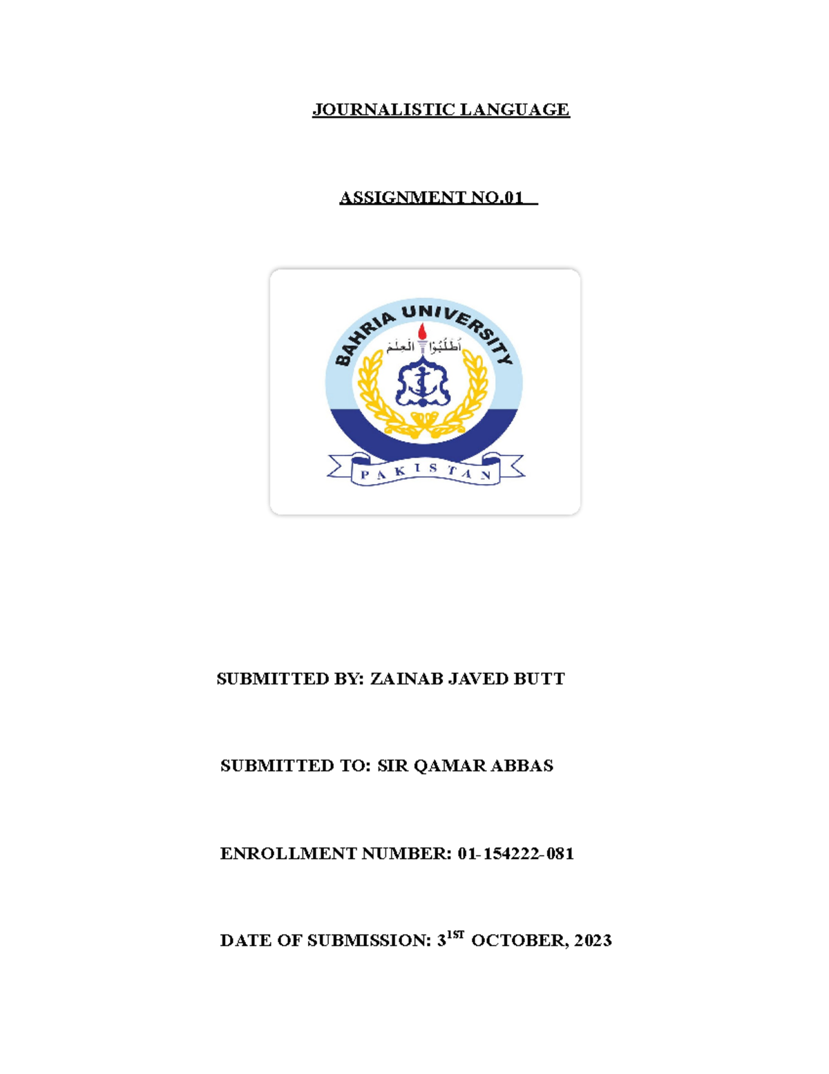 Journalistic Language - JOURNALISTIC LANGUAGE ASSIGNMENT NO. SUBMITTED ...