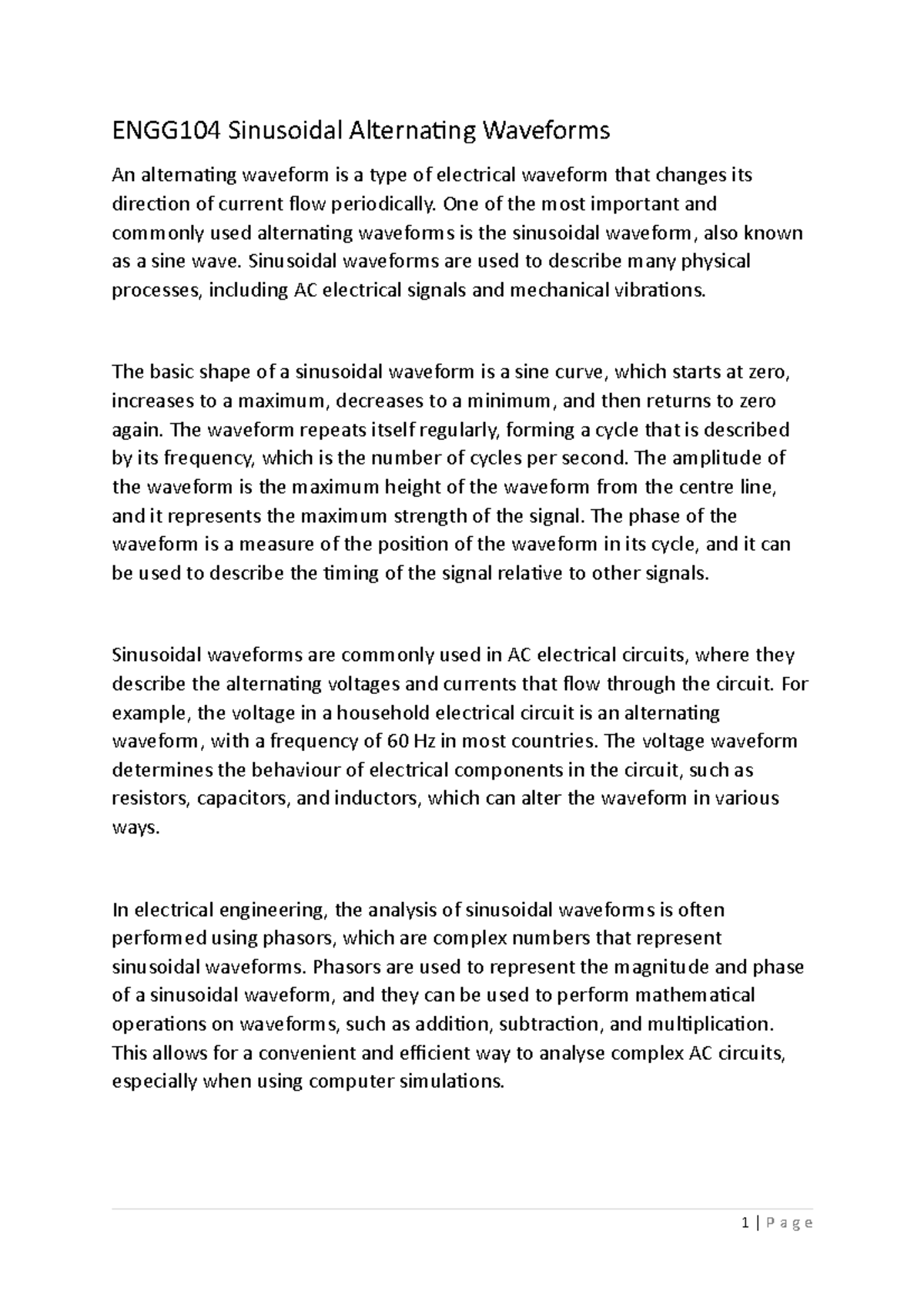 ENGG104 Sinusoidal Alternating Waveforms - One of the most important ...