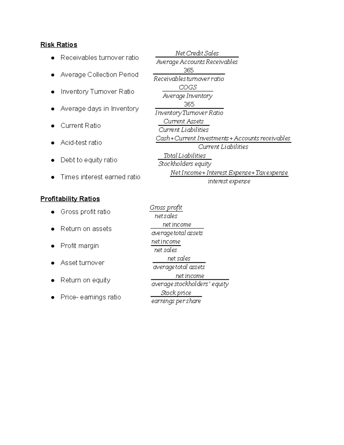 Risk Ratios - Risk Ratios Receivables turnover ratio Average Collection ...