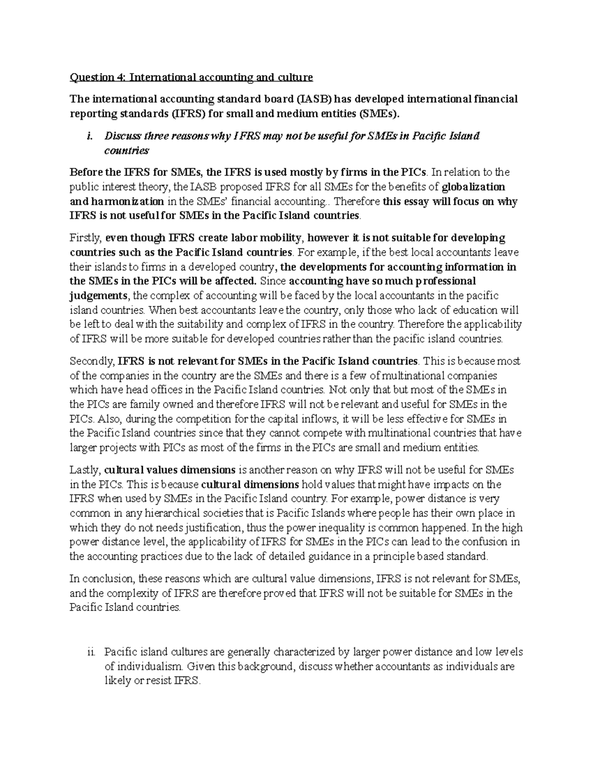 Week 8 Tutoria and answer - Question 4: International accounting and ...