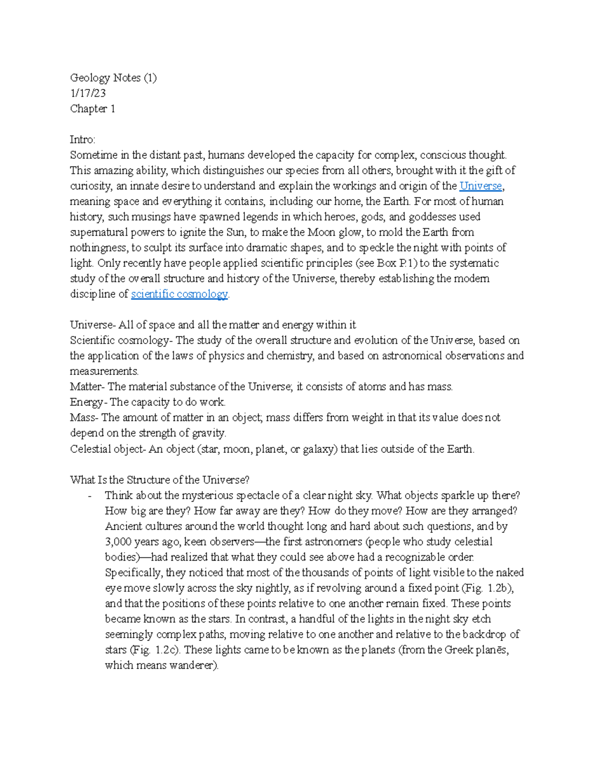 Geology Notes - Prof. Casale - Geology Notes (1) 1/17/ Chapter 1 Intro ...