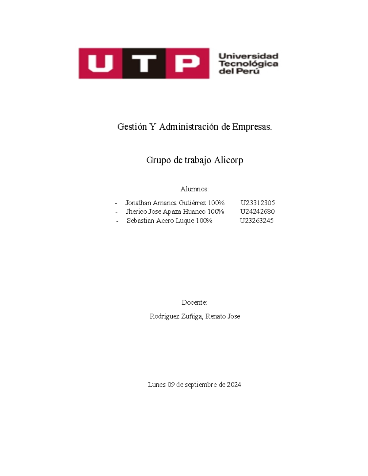 Alicorp Avance DE Proyecto Final A - Gestión Y Administración de Empresas. Grupo de trabajo ...