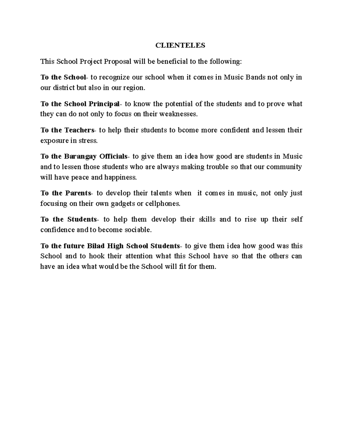 Project Proposal - To the School Principal- to know the potential of ...