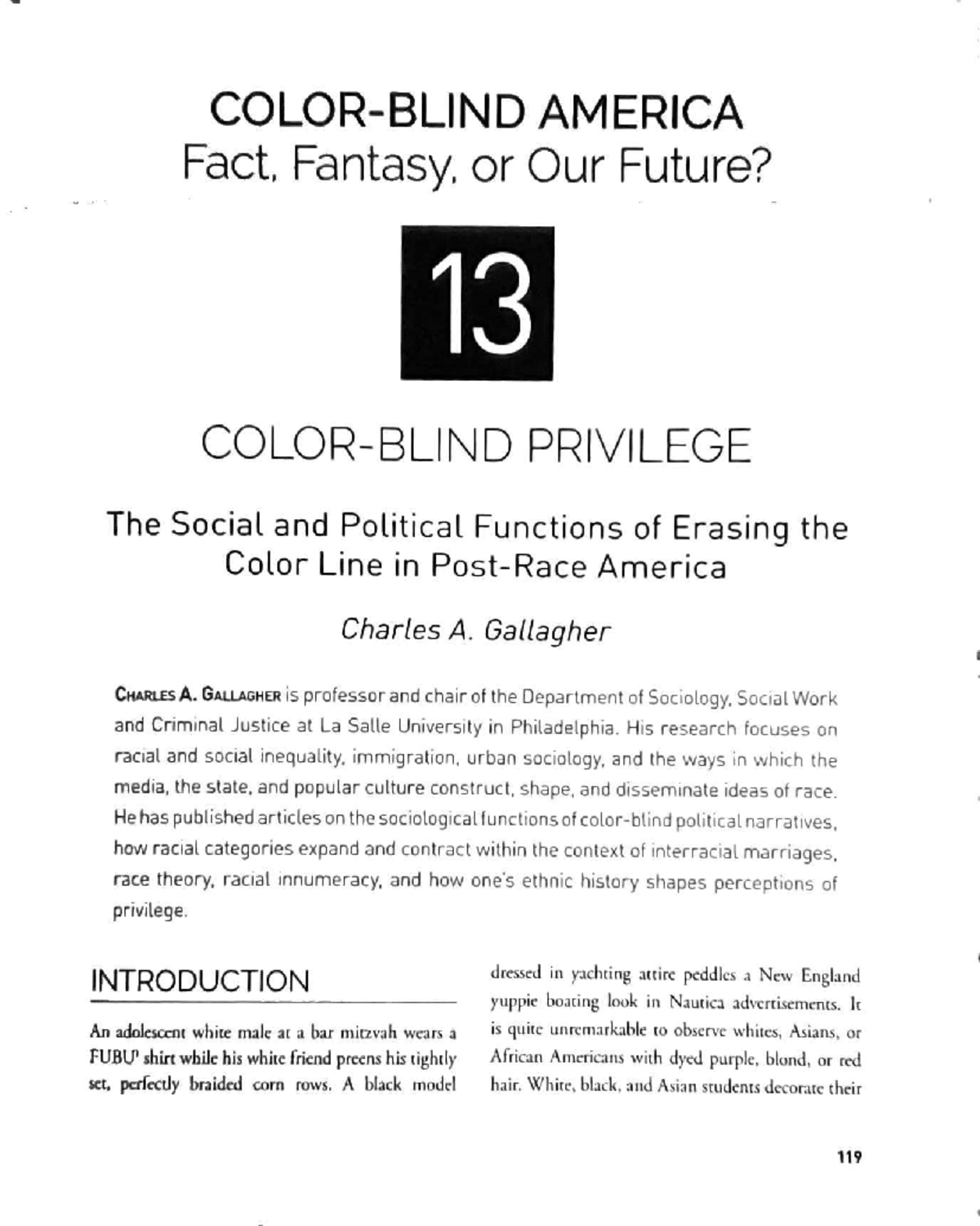 Gallagher Color Blind Privilege - CES 100 - Studocu