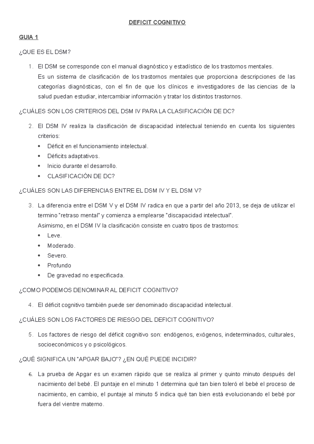 Guias Deficit - DEFICIT COGNITIVO GUIA 1 ¿QUE ES EL DSM? El DSM se ...