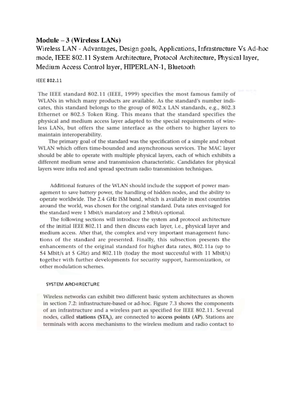 Module 3 - ktu - Computer Science SL - Module – 3 (Wireless LANs) Wireless LAN - Advantages ...