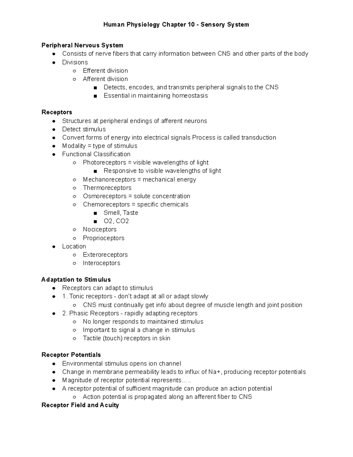 Human Physiology Lab Notes - Peripheral Nervous System Consists of ...