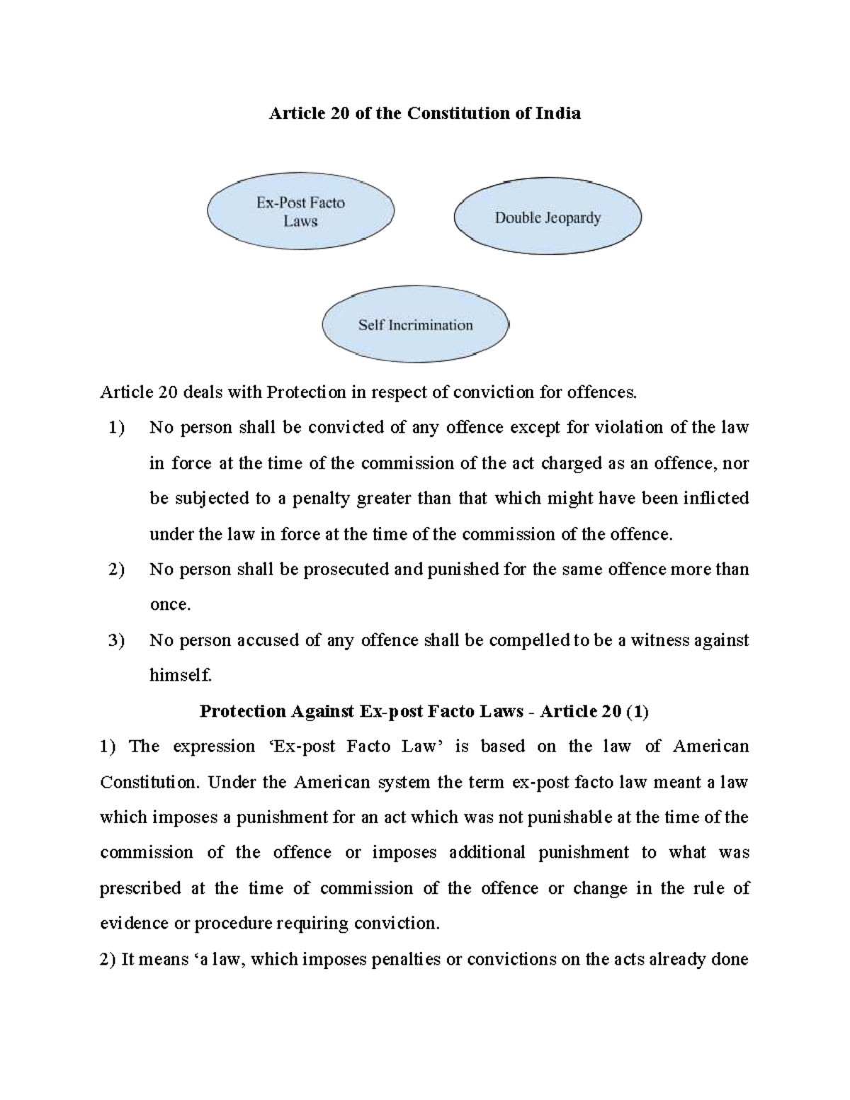 Article 20 of the Constitution of India notes for law students for ...