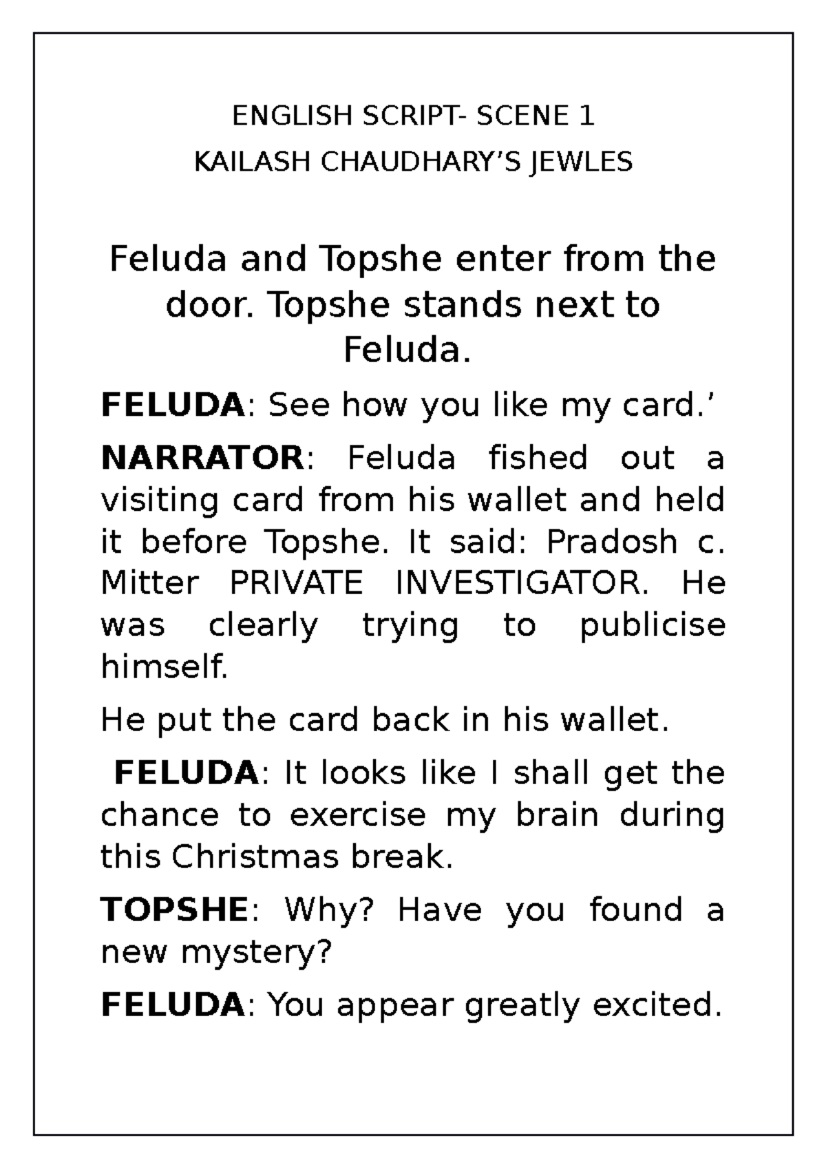 English Script - pls try - ENGLISH SCRIPT- SCENE 1 KAILASH CHAUDHARY’S ...