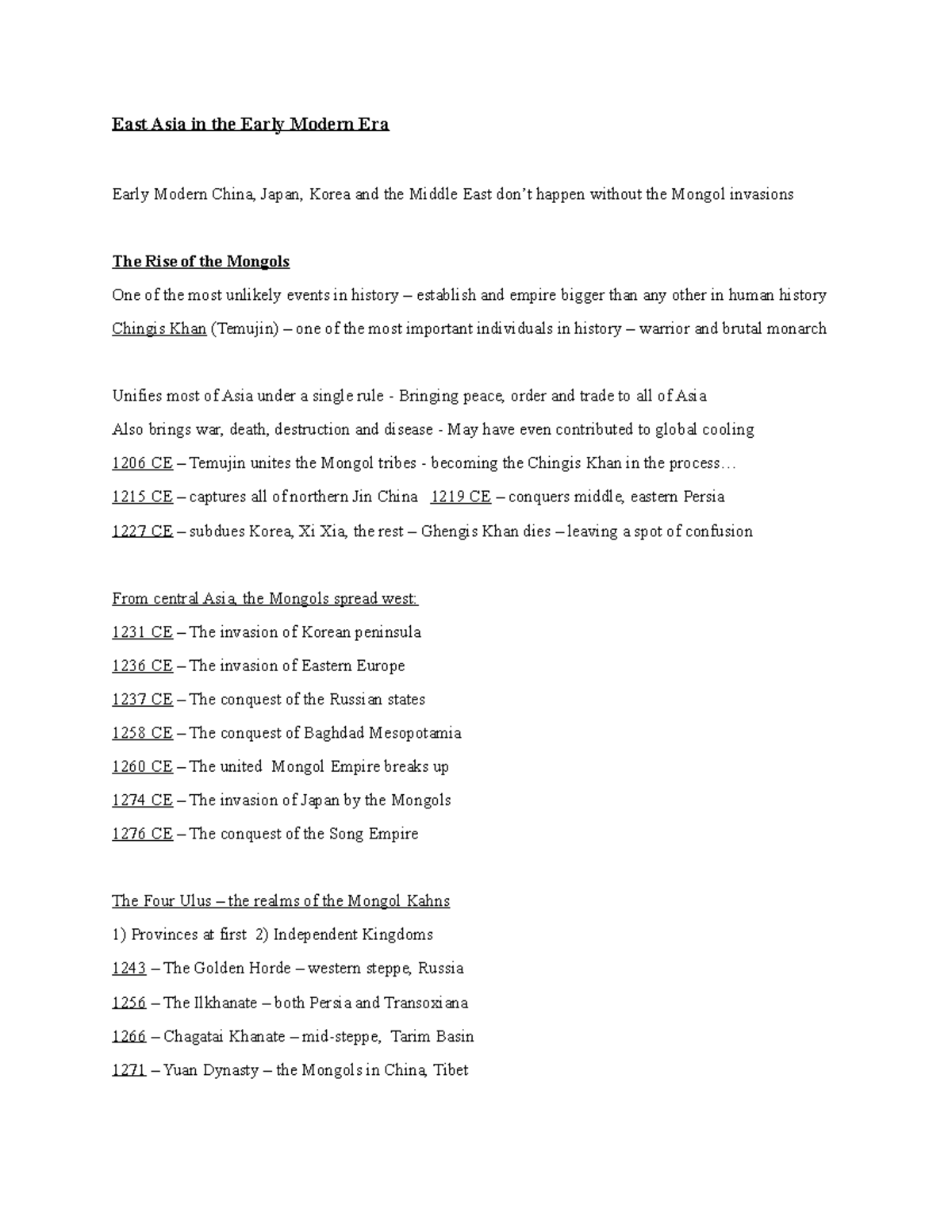 World History II Outline #6 - East Asia - East Asia in the Early Modern ...