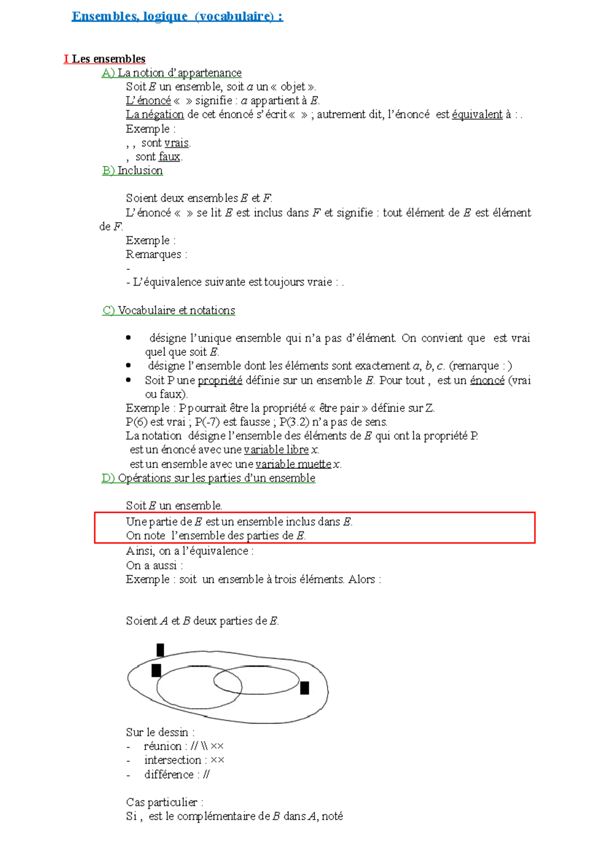 Ensembles - math - Ensembles, logique (vocabulaire) : I Les ensembles A ...