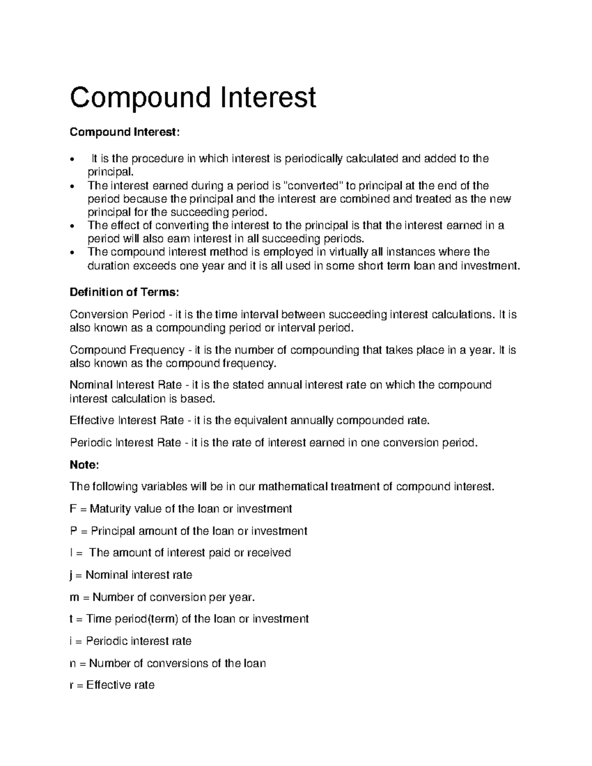 Compound Interest - Lecture notes 5 - Mathematics In The Modern World ...
