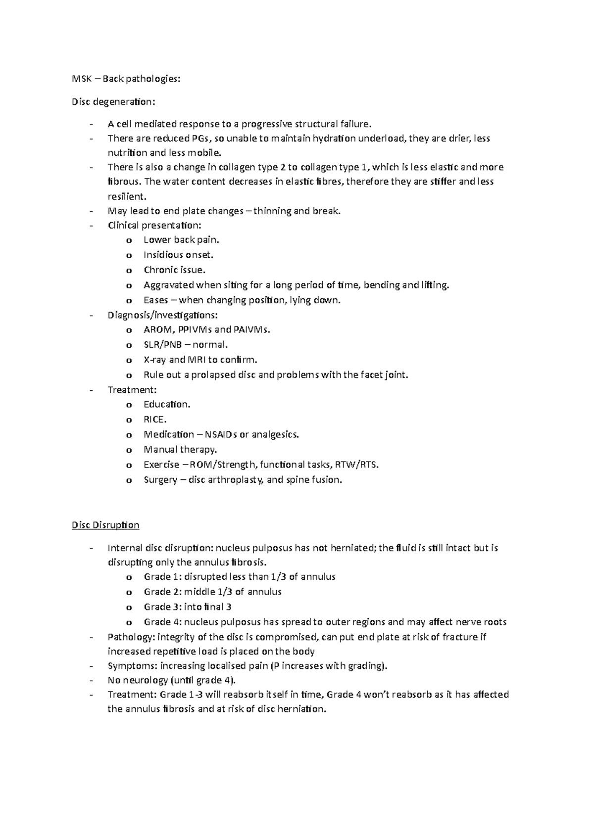 MSK - lumbar pathologies - MSK – Back pathologies: Disc degeneration: A cell mediated response ...