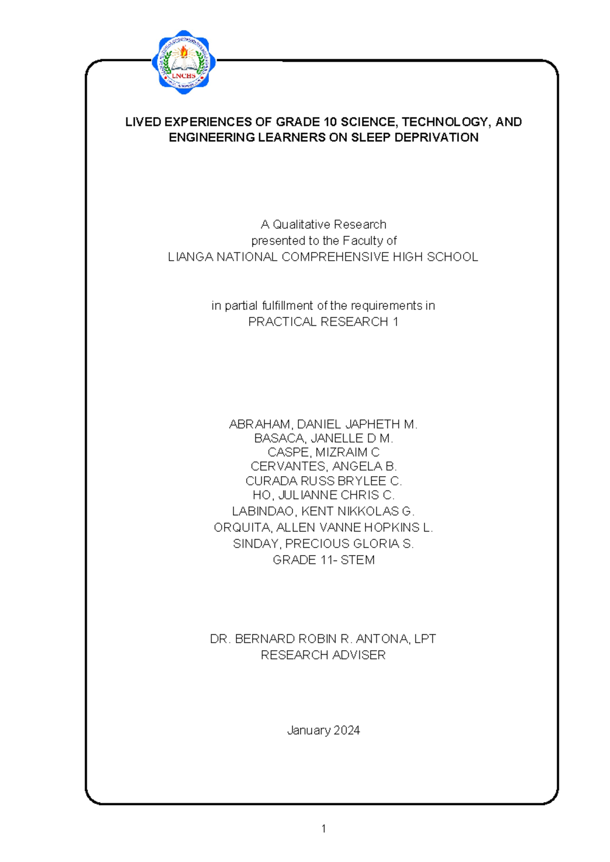 Lived Experiences OF Grade 10 STE Learners ON Sleep Deprivation latest ...