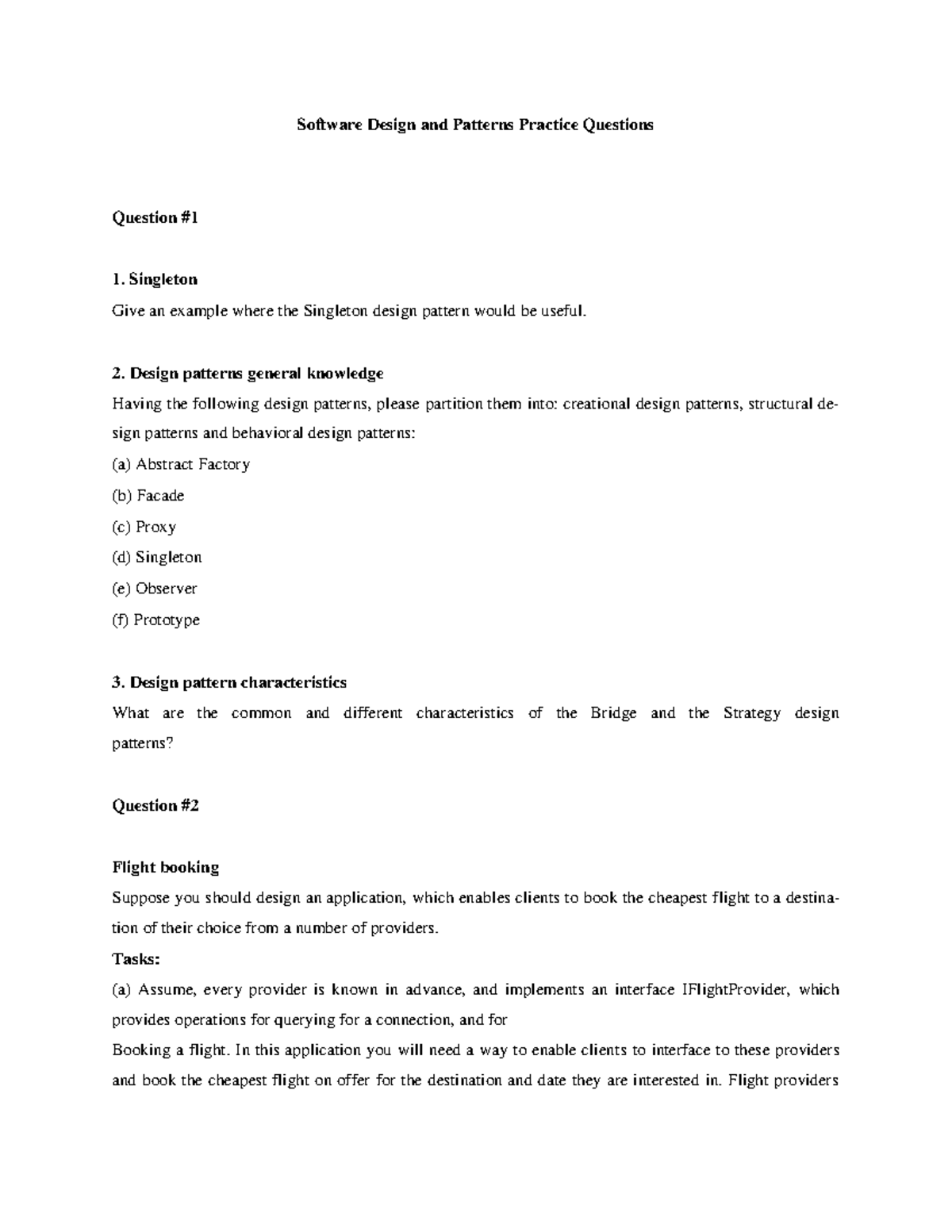Software Design And Patterns Practice Questions 1 Software Design And Patterns Practice 8207