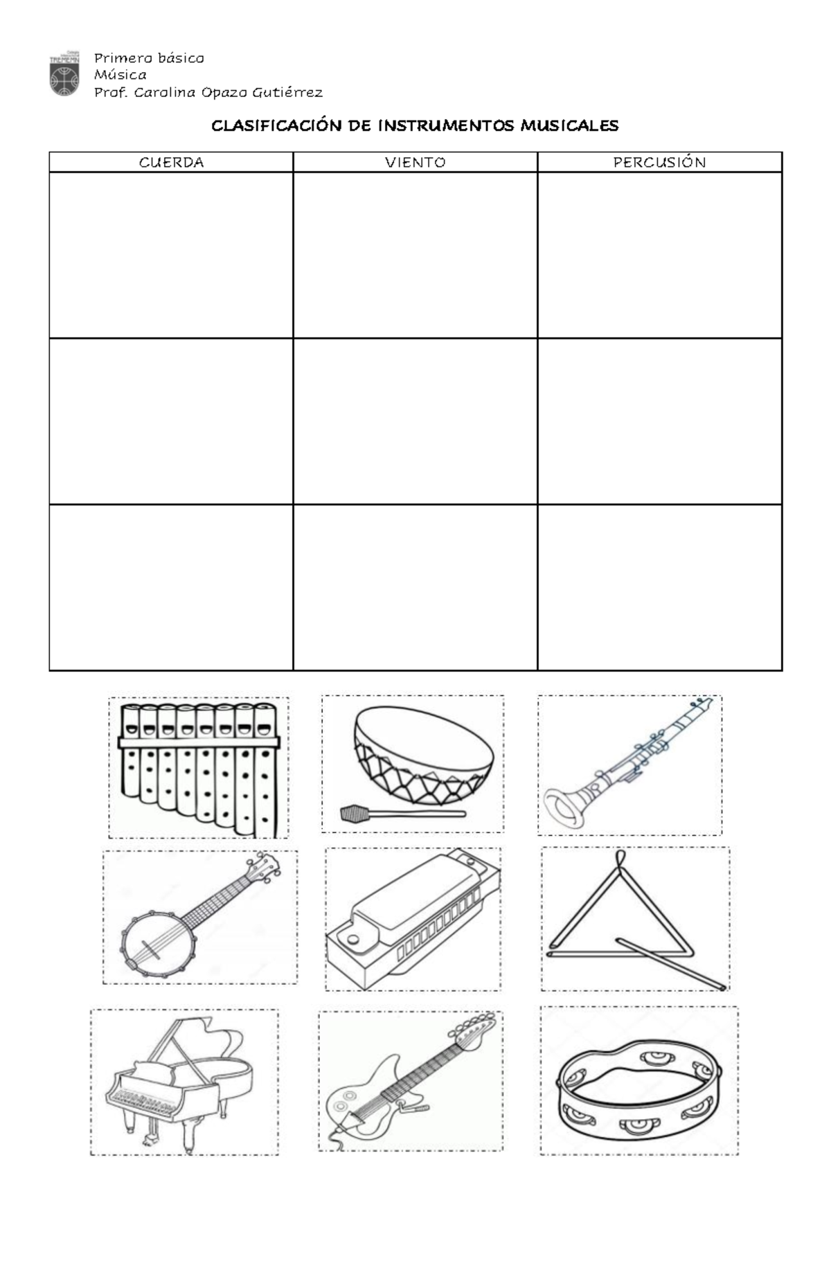 Clasificación instrumentos musicales - Lectura Musical - Primero básico ...
