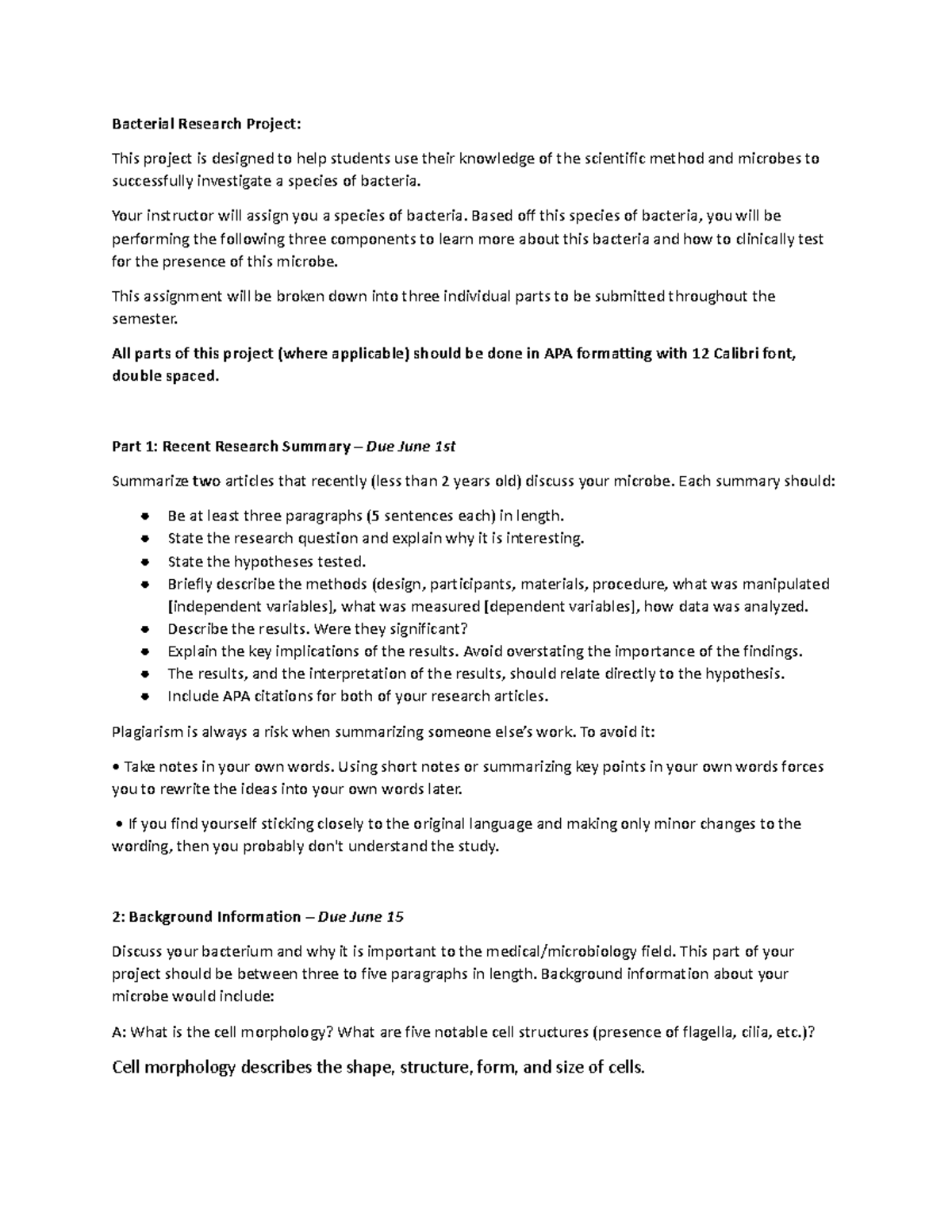 Project Part 2 Lab Used For Lab 6 Biology 175 Bacterial Research Project This Project Is