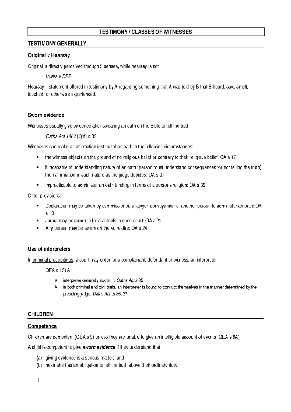 5.0 Oral testimony, examination of particular witnesses - TESTIMONY ...