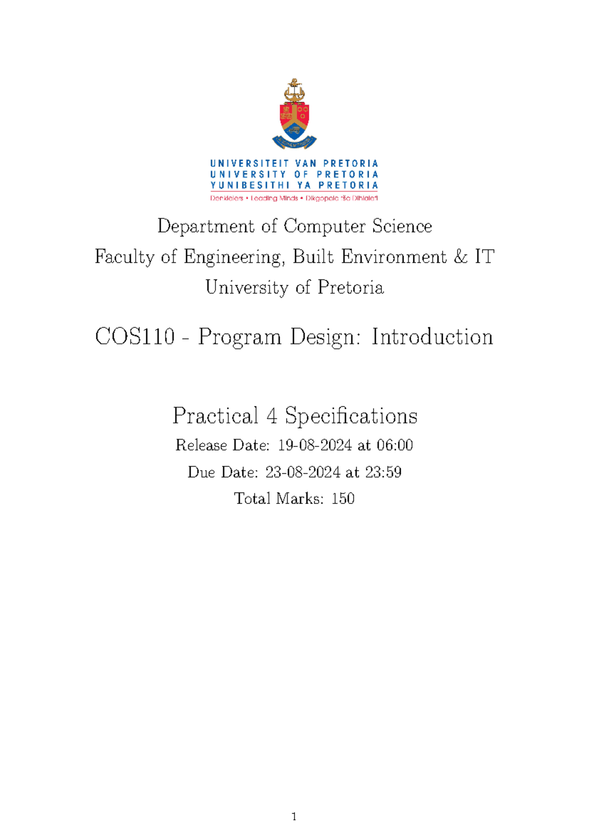 COS110 Practical 4 - Department of Computer Science Faculty of Engineering, Built Environment ...