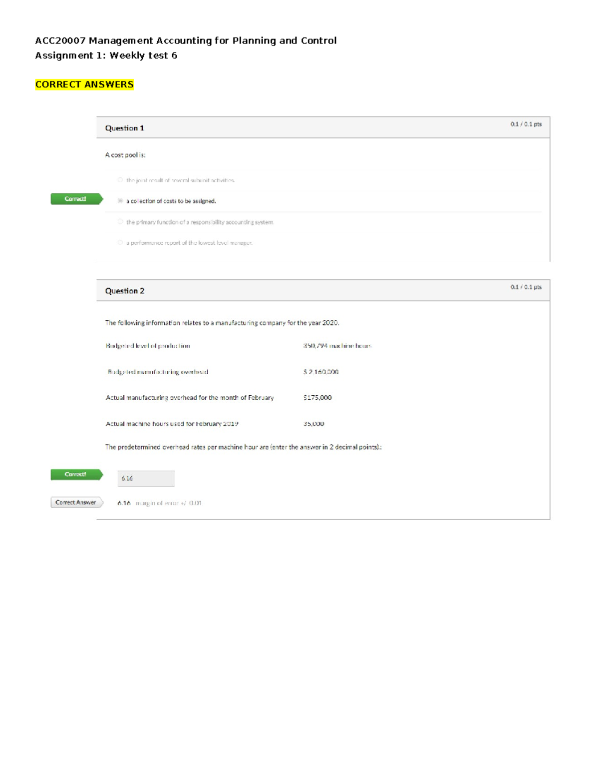 Weekly test 6 - ACC20007 - Studocu
