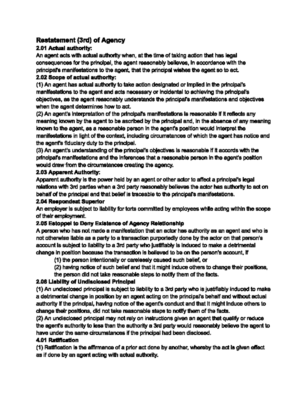 BA Statutes - Restatement (3rd) of Agency 2 Actual authority: An agent ...