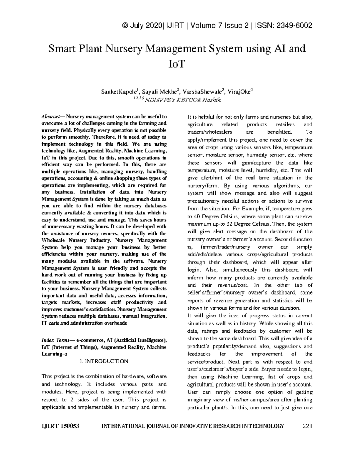 Ijirt 150053 Paper - lorem - Smart Plant Nursery Management System ...