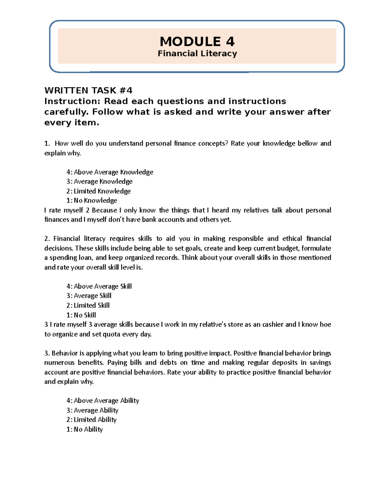 CPE109 Moduel 4 Activity - WRITTEN TASK Instruction: Read each ...