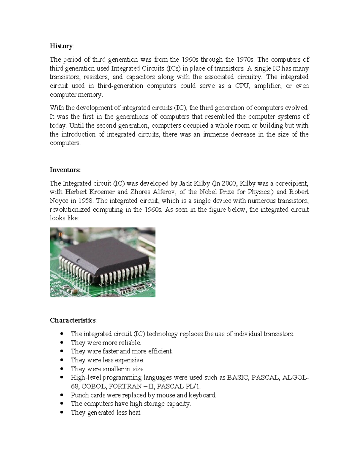 Third Generation Computers History The Period Of Third Generation Was From The 1960s Through