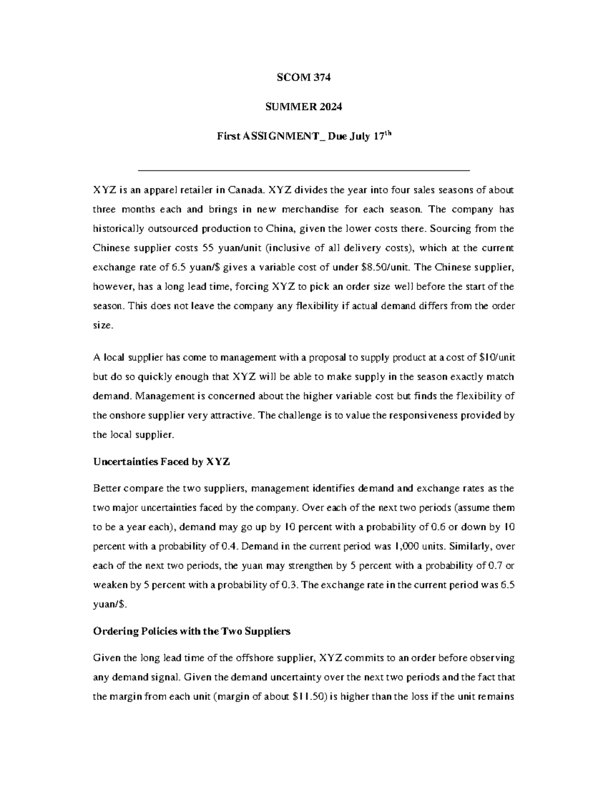 assignment 1 for scom 374 practice materials - SCOM 374 SUMMER 2024 ...