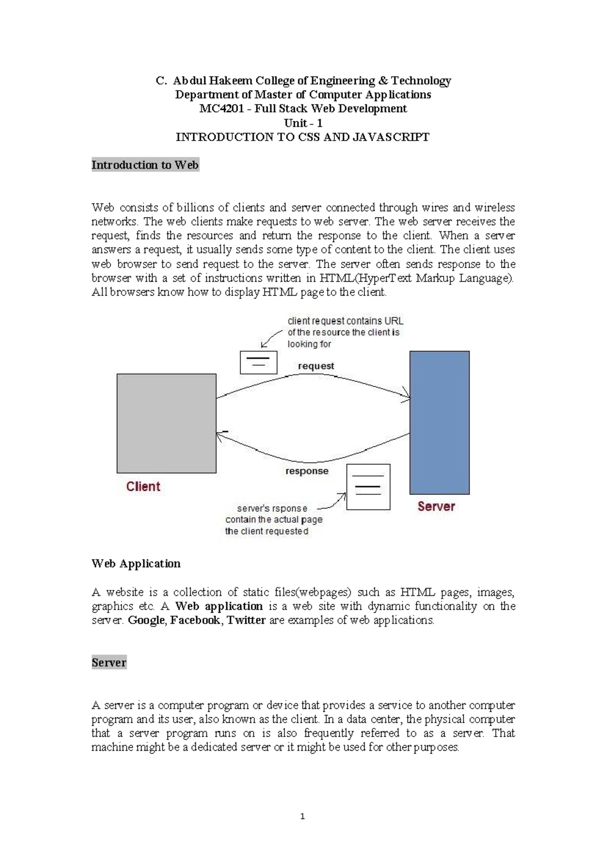 MC4201 - Full Stack Web Development Unit 1 - C. Abdul Hakeem College of Engineering & Technology ...