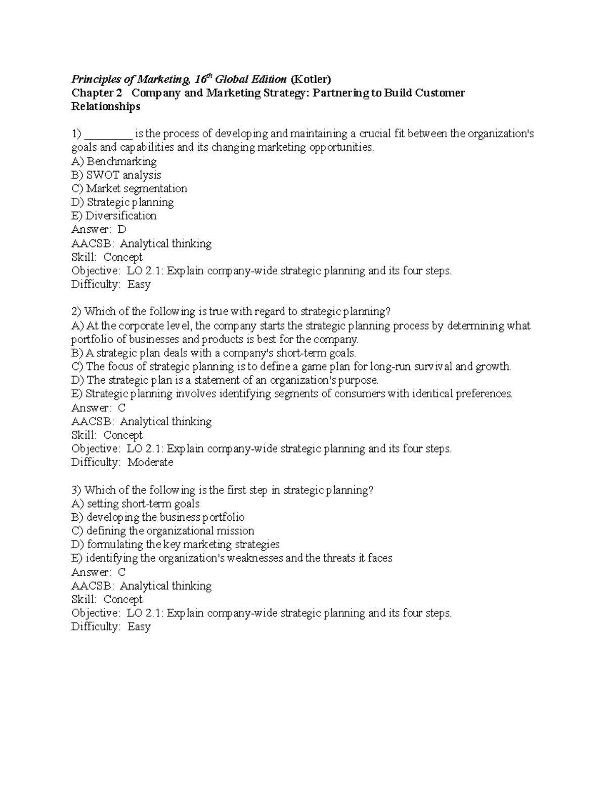 Chapter 2 - Principles of Marketing, 16th Global Edition (Kotler ...