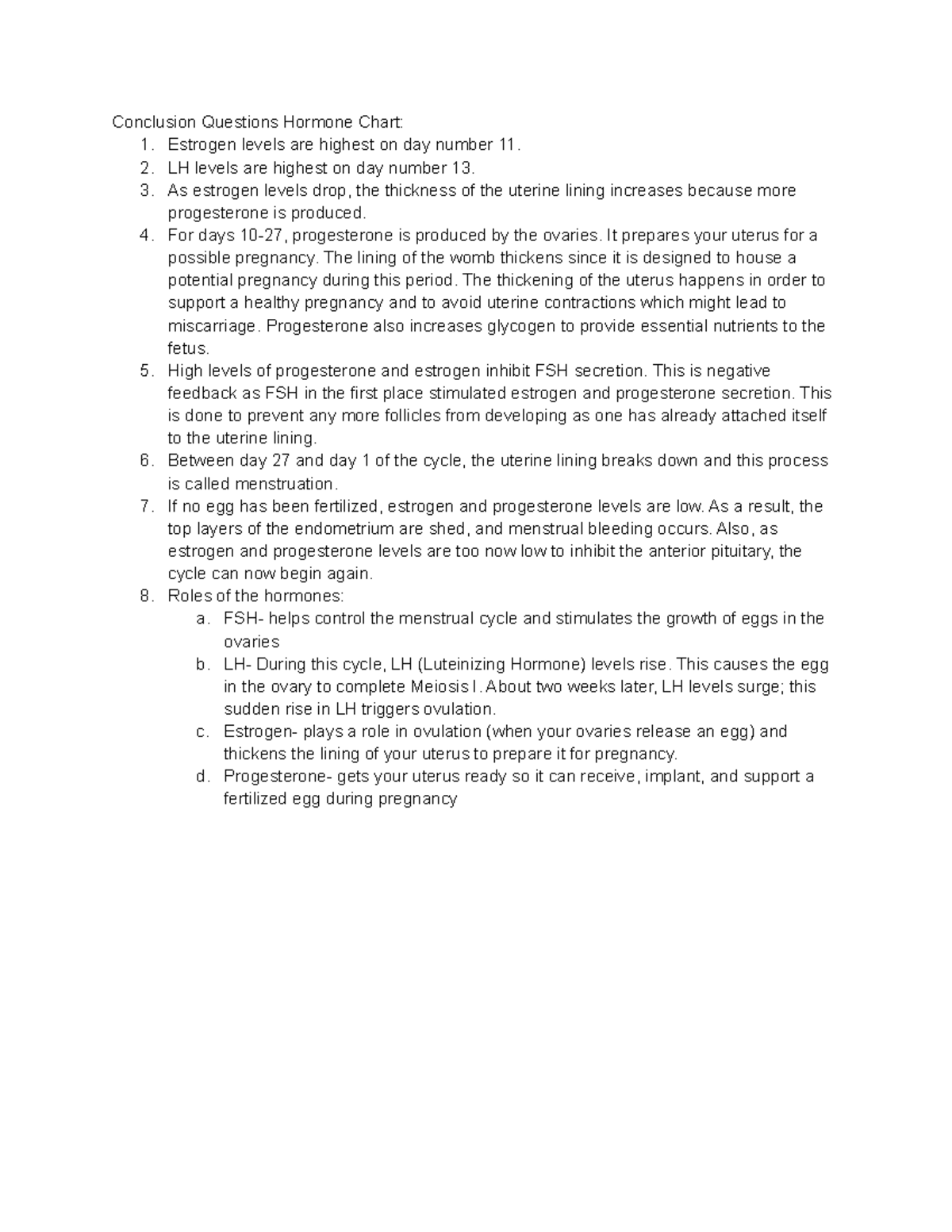 Connclusion Questions- Hormone Graph - Conclusion Questions Hormone ...