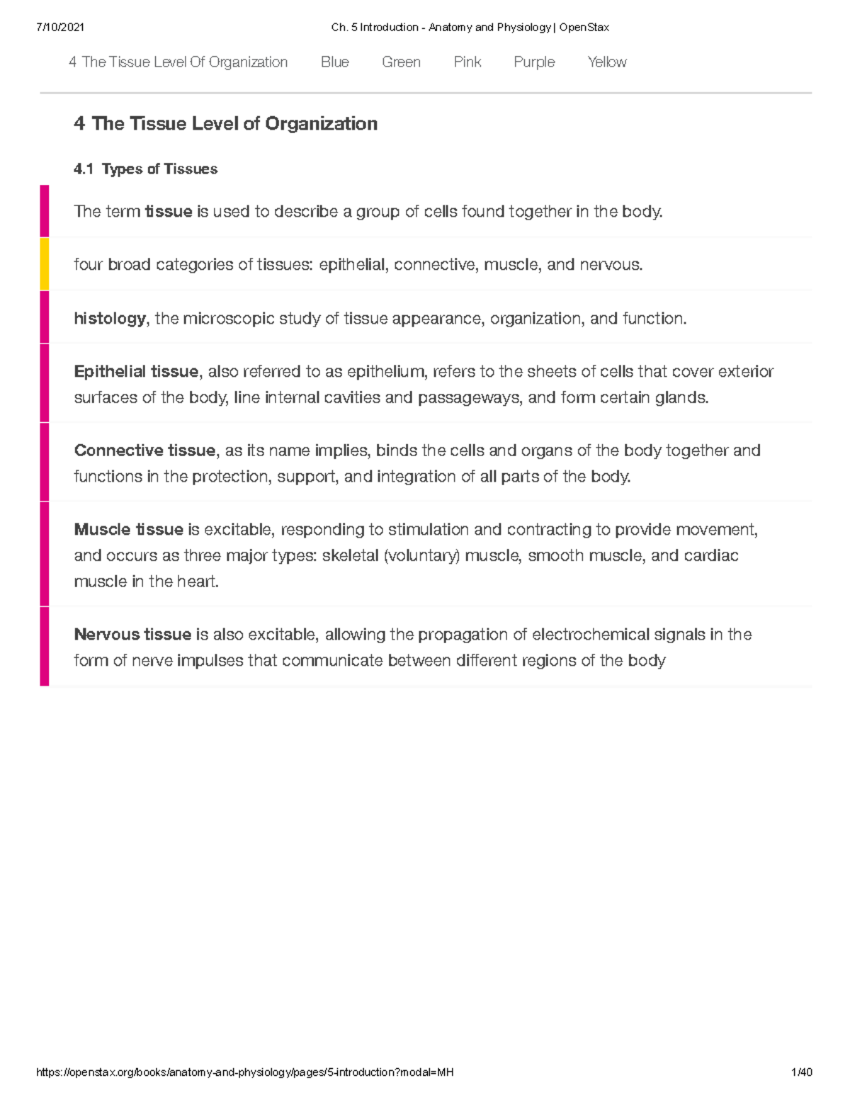 ap1 lec ch 4 tissues Book Notes - 4 The Tissue Level of Organization 4 ...