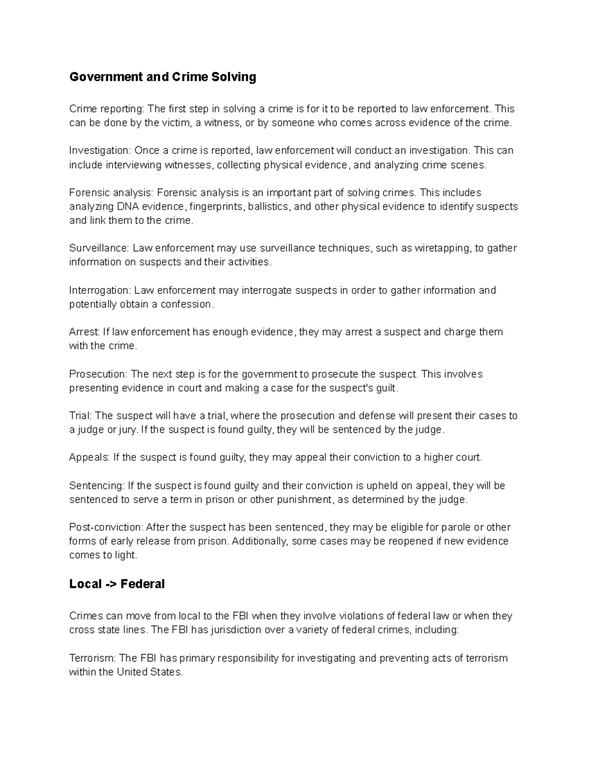 How the Govt Solves Crimes, Local to Federal - Government and Crime ...