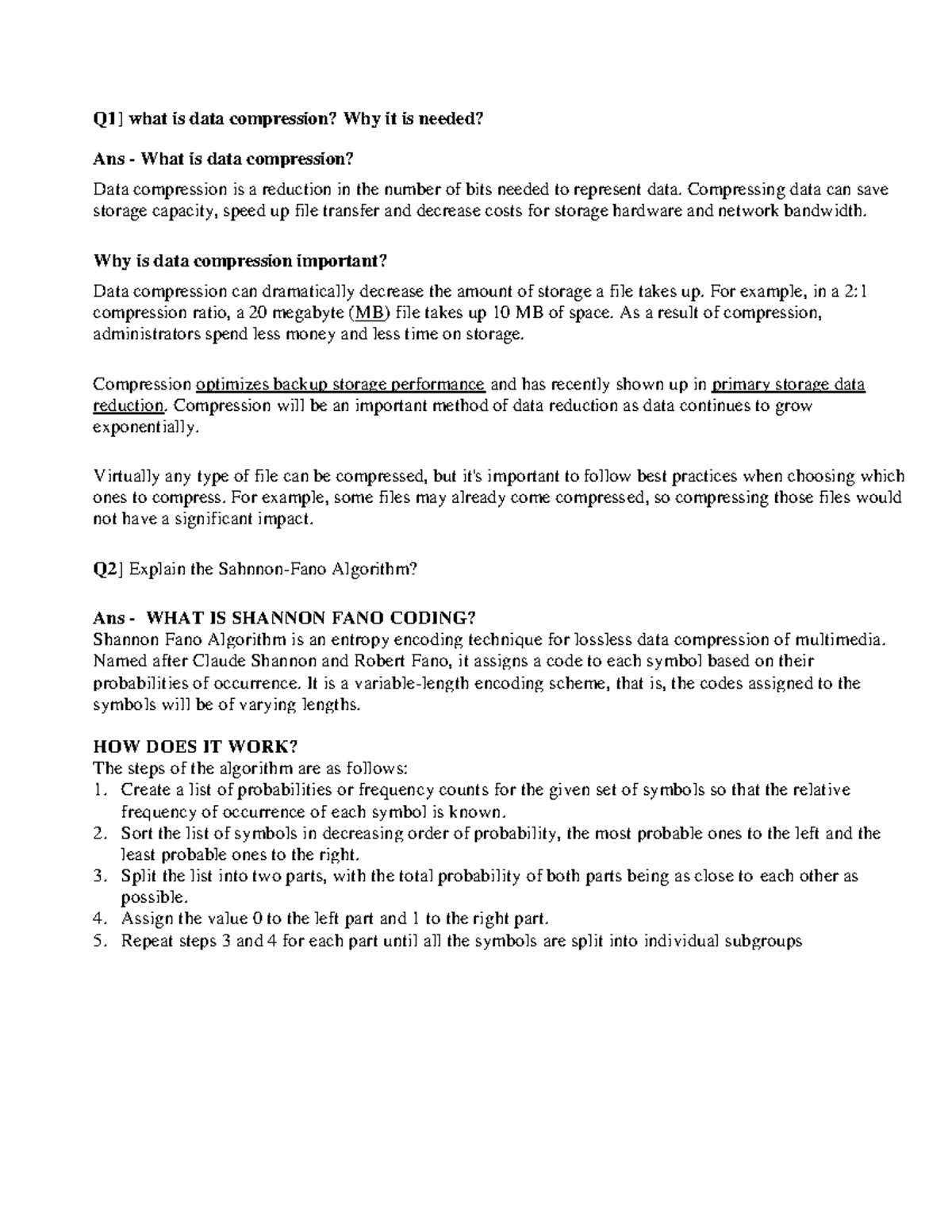 DCE Assignment - hare are notes - Q1] what is data compression? Why it ...