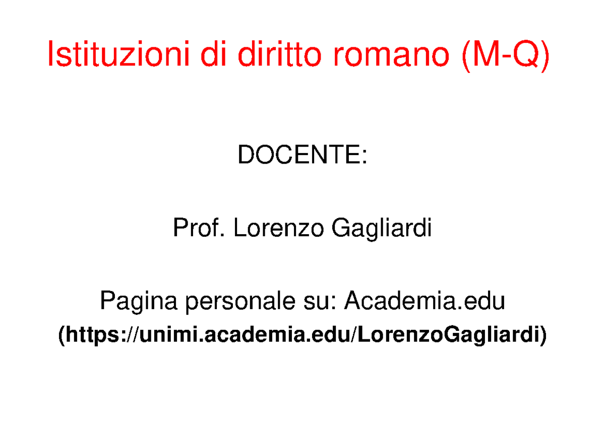 1- Introduzione - Schemi - Istituzioni di diritto romano (M-Q) DOCENTE ...