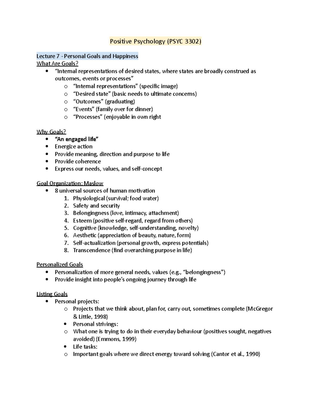 Final notes 22 pages - Positive Psychology (PSYC 3302) Lecture 7 ...