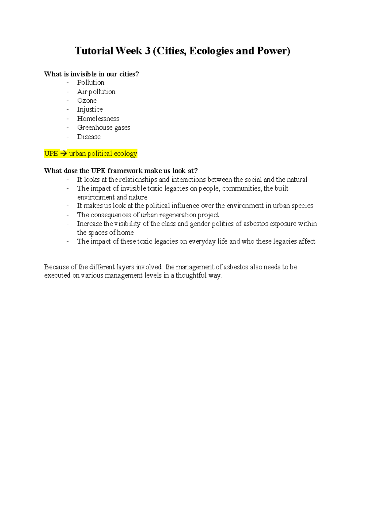 Tutorial 3 - Tutorial Week 3 (Cities, Ecologies and Power) What is invisible in our cities ...