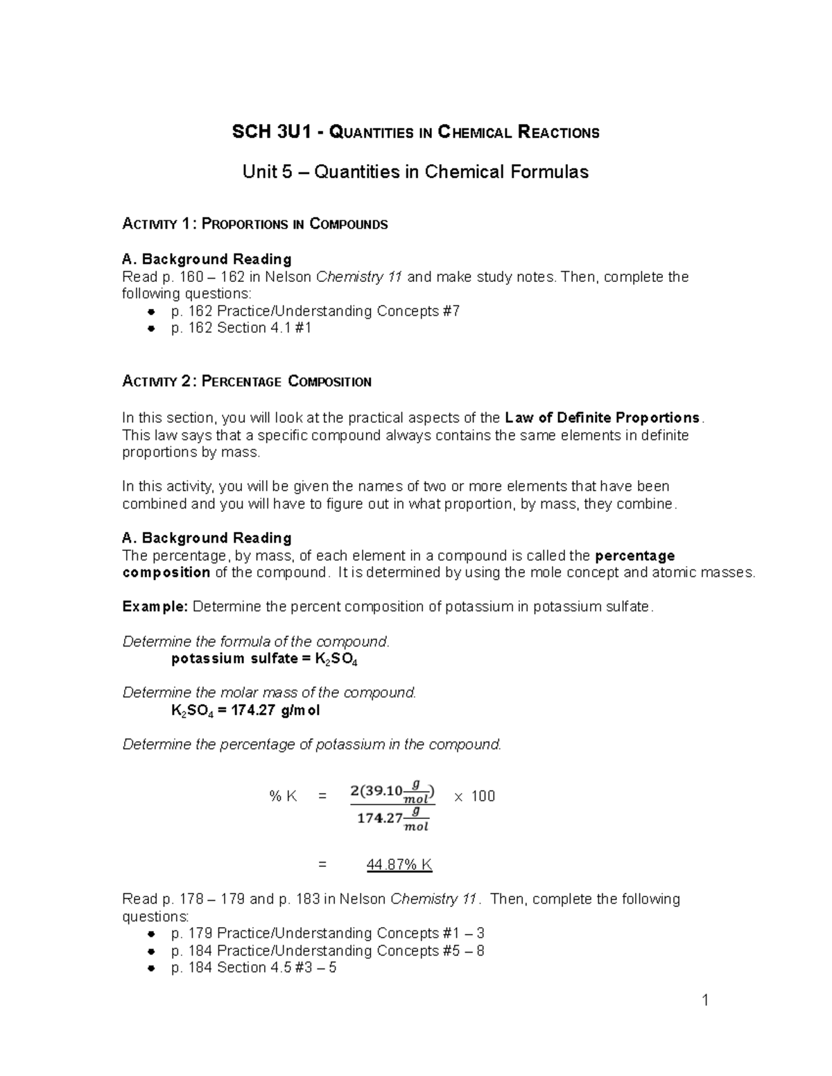 Copy of SCH 3U1 - Unit 5 Guide - Quantities in Chemical Formulas (2021 ...