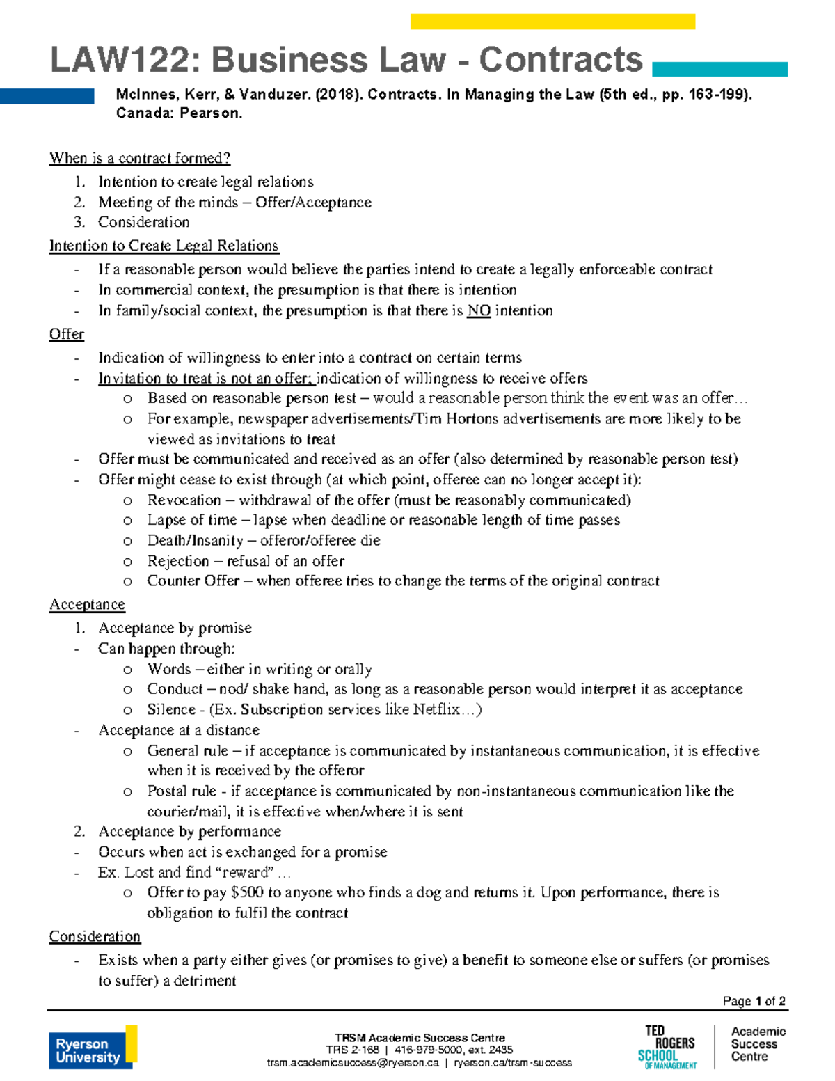 W2020 LAW122 Business Law Contracts - LAW122: Business Law - Contracts ...