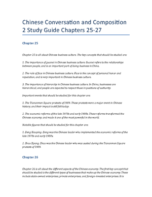 Chinese Conversation and Composition 2 Study Guide Chapters 7-9 - The ...
