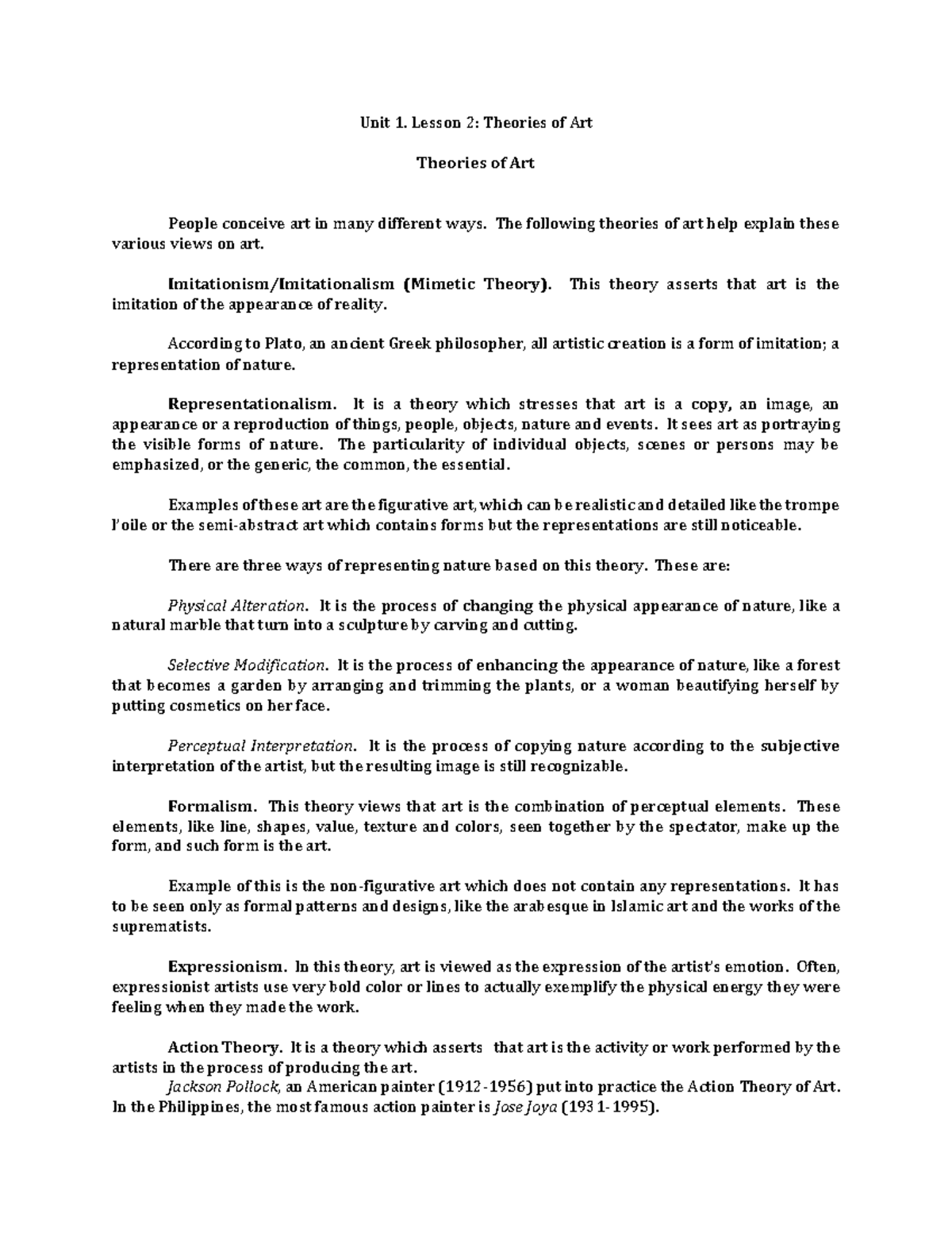 U1L2 - People conceive art in many different ways. The following ...