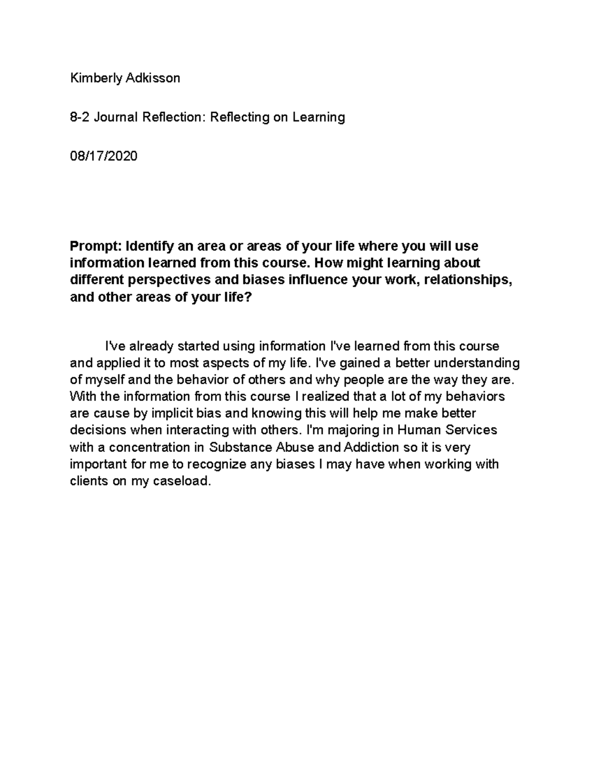8-2 Journal Reflection- Reflecting on Learning - Kimberly Adkisson 8-2 ...